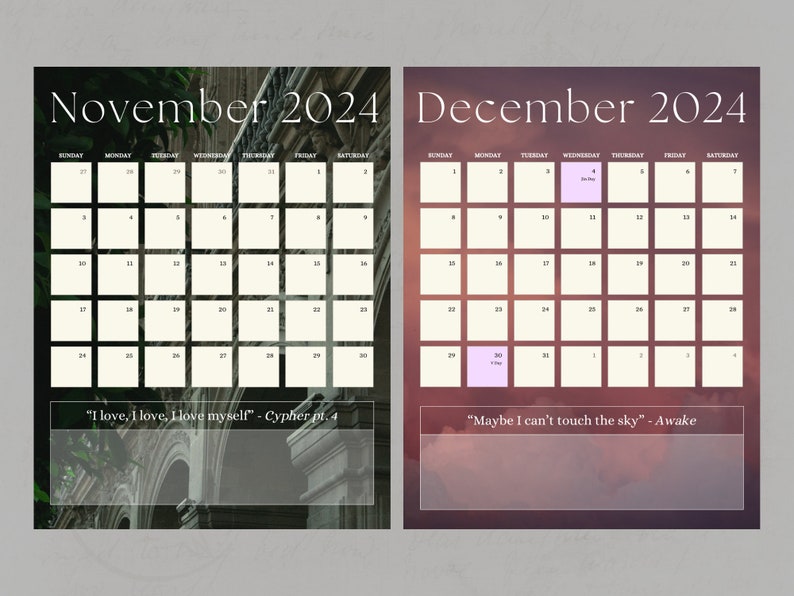 2024 BTS Digital Download Calendar Wings Quotes Edition 12 Months Year ...