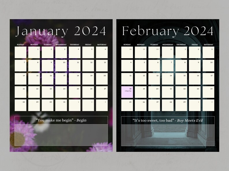 2024 BTS Digital Download Calendar Wings Quotes Edition 12 Months Year ...