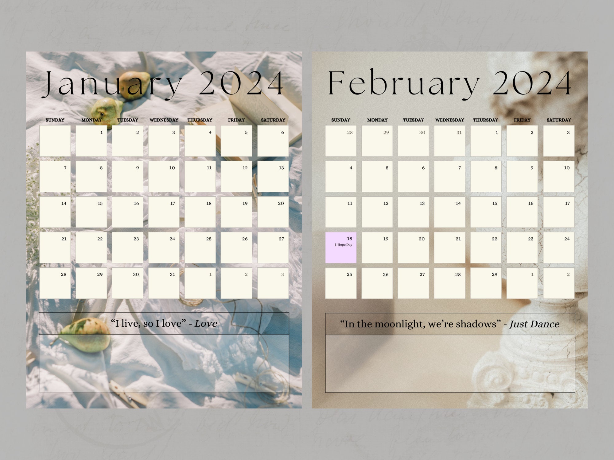 2024 BTS Digital Download Calendar Love Yourself Quotes Edition 12 ...