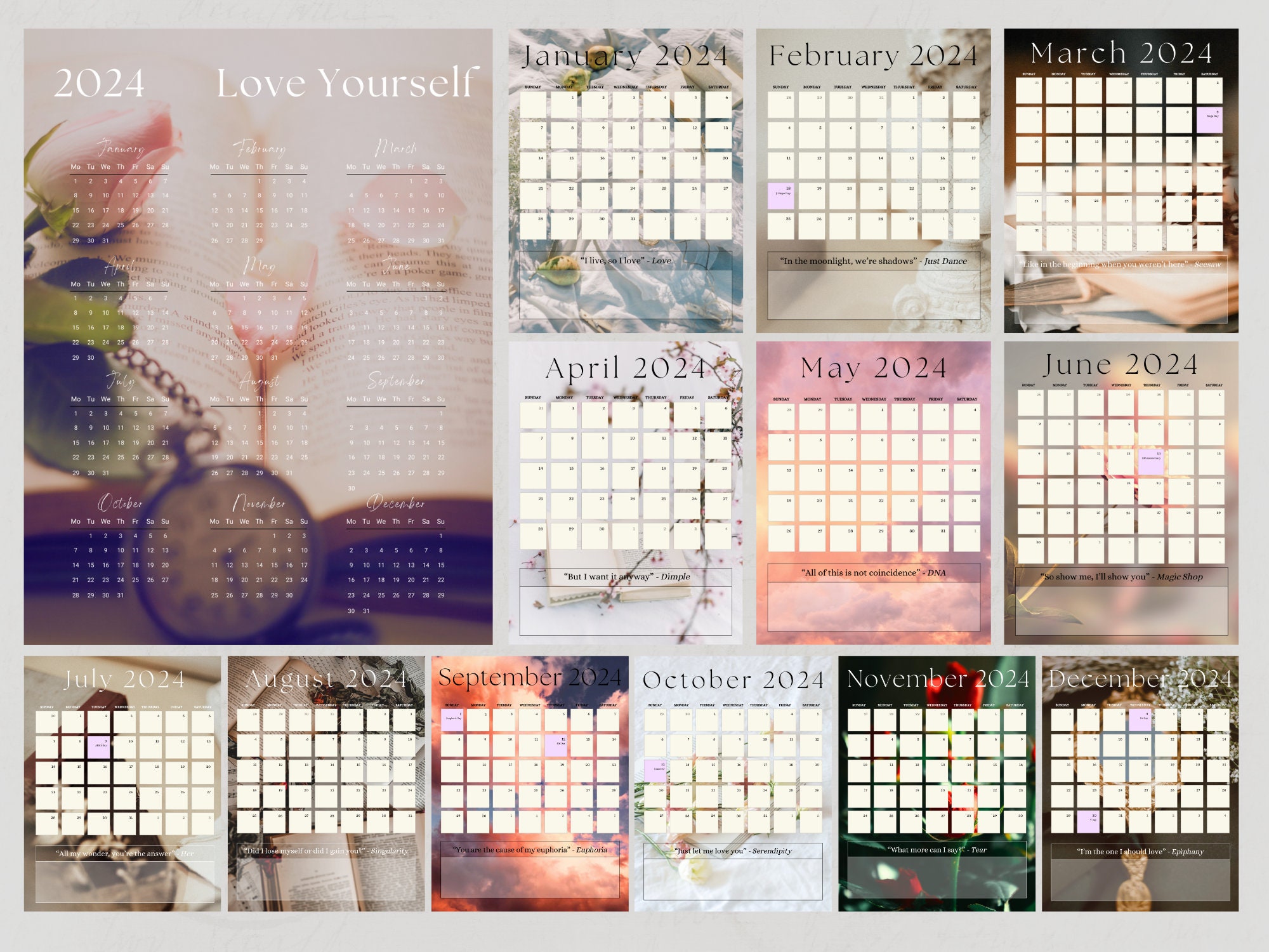 2024 BTS Digital Download Calendar Love Yourself Quotes Edition 12 ...