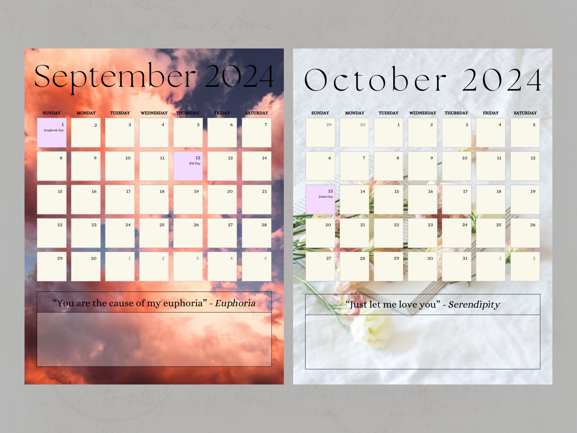 2024 BTS Digital Download Calendar Love Yourself Quotes Edition 12 ...