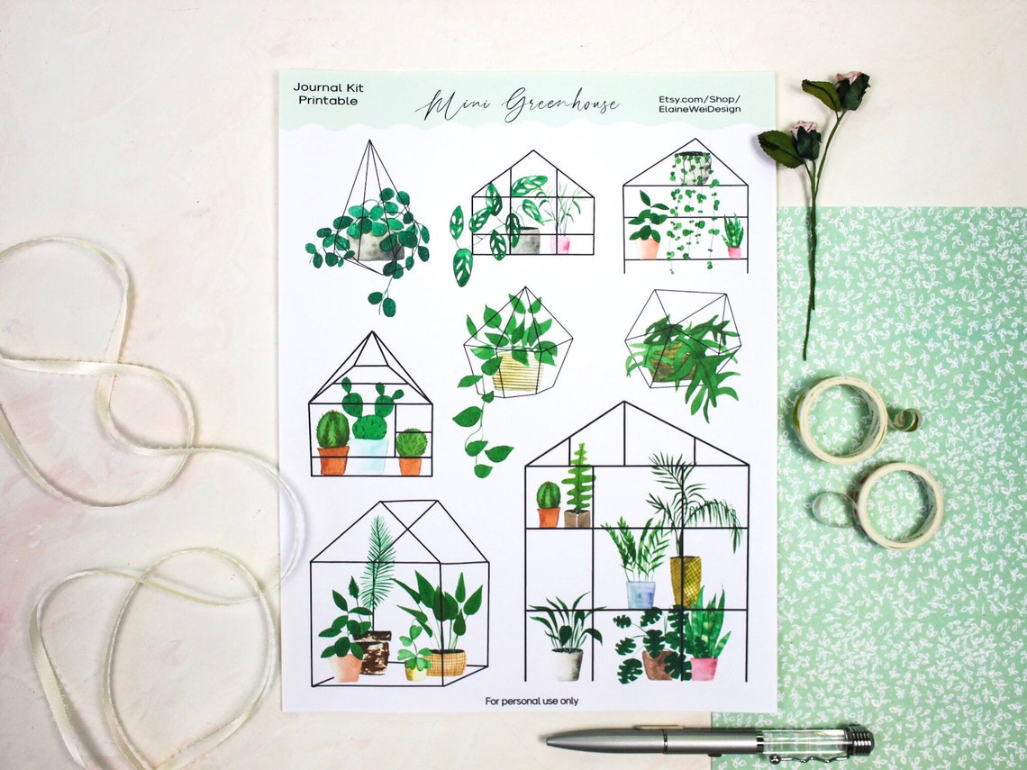 Plant Printable Journal Kit Greenhouse Stickers Nature - Etsy