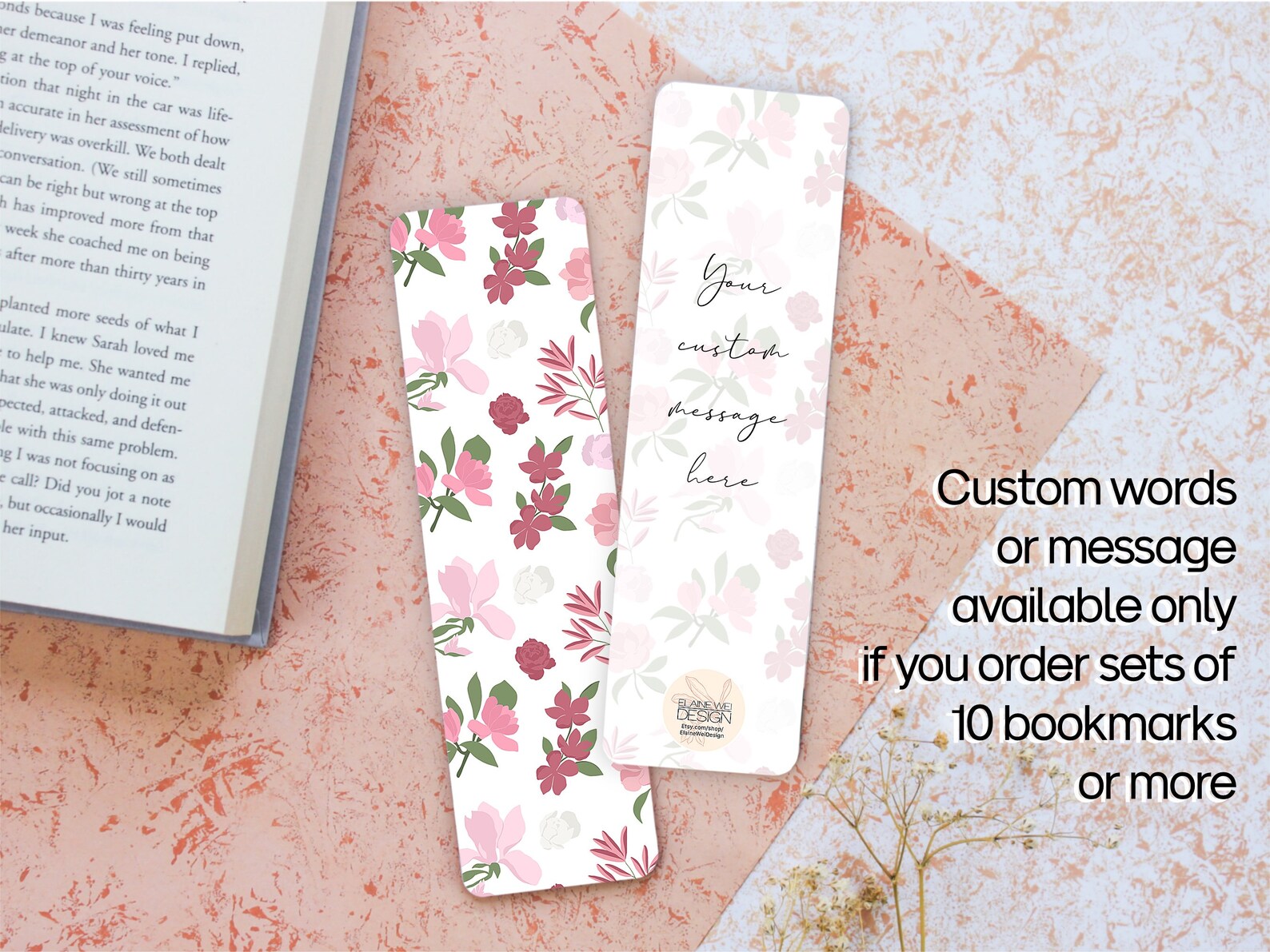 Pink Bookmark Floral Bookmark Book Mark Rose Bookmarks for | Etsy