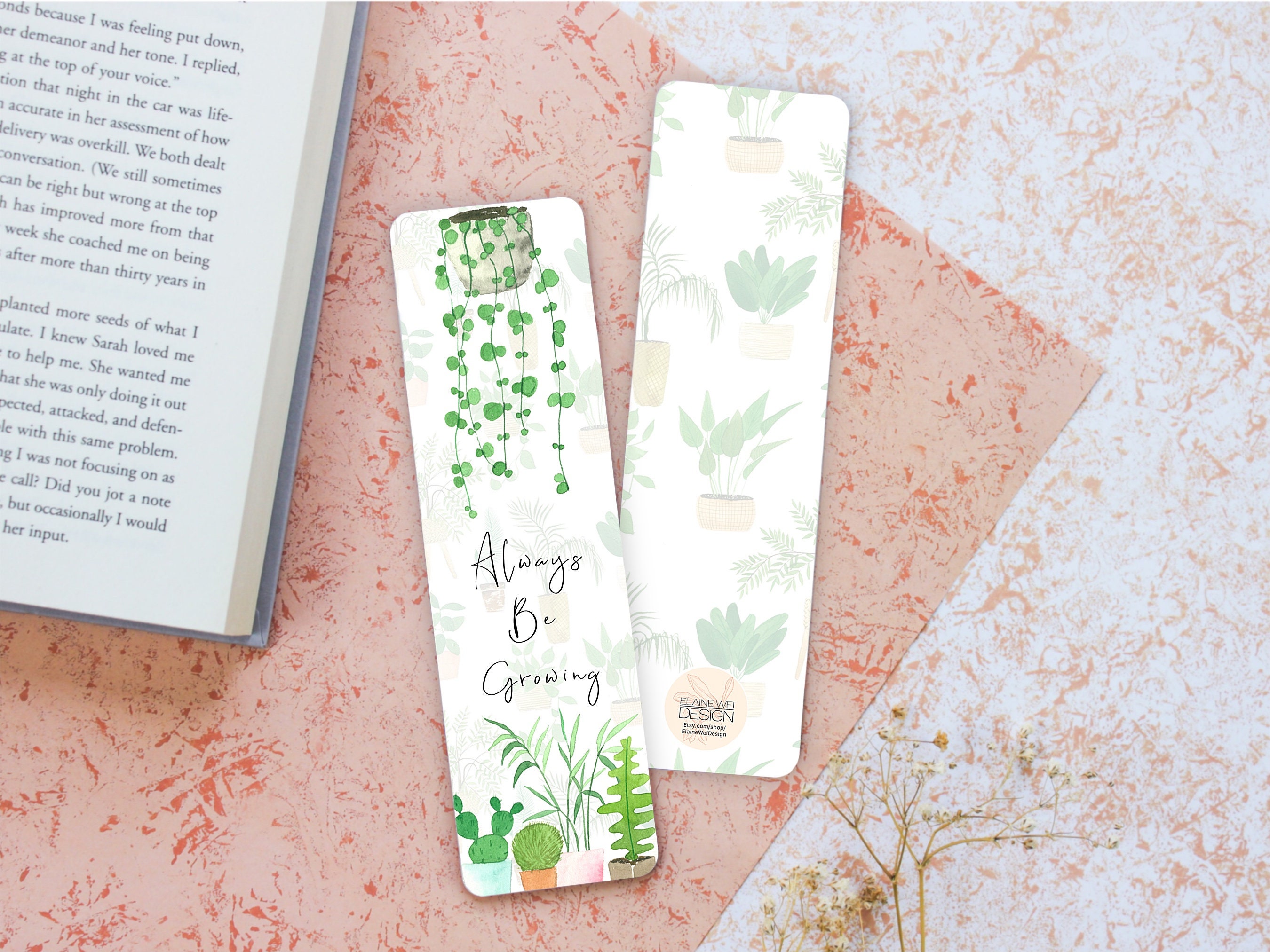 Always Growing Positive Bookmarks Plant Lover Gift Book | Etsy