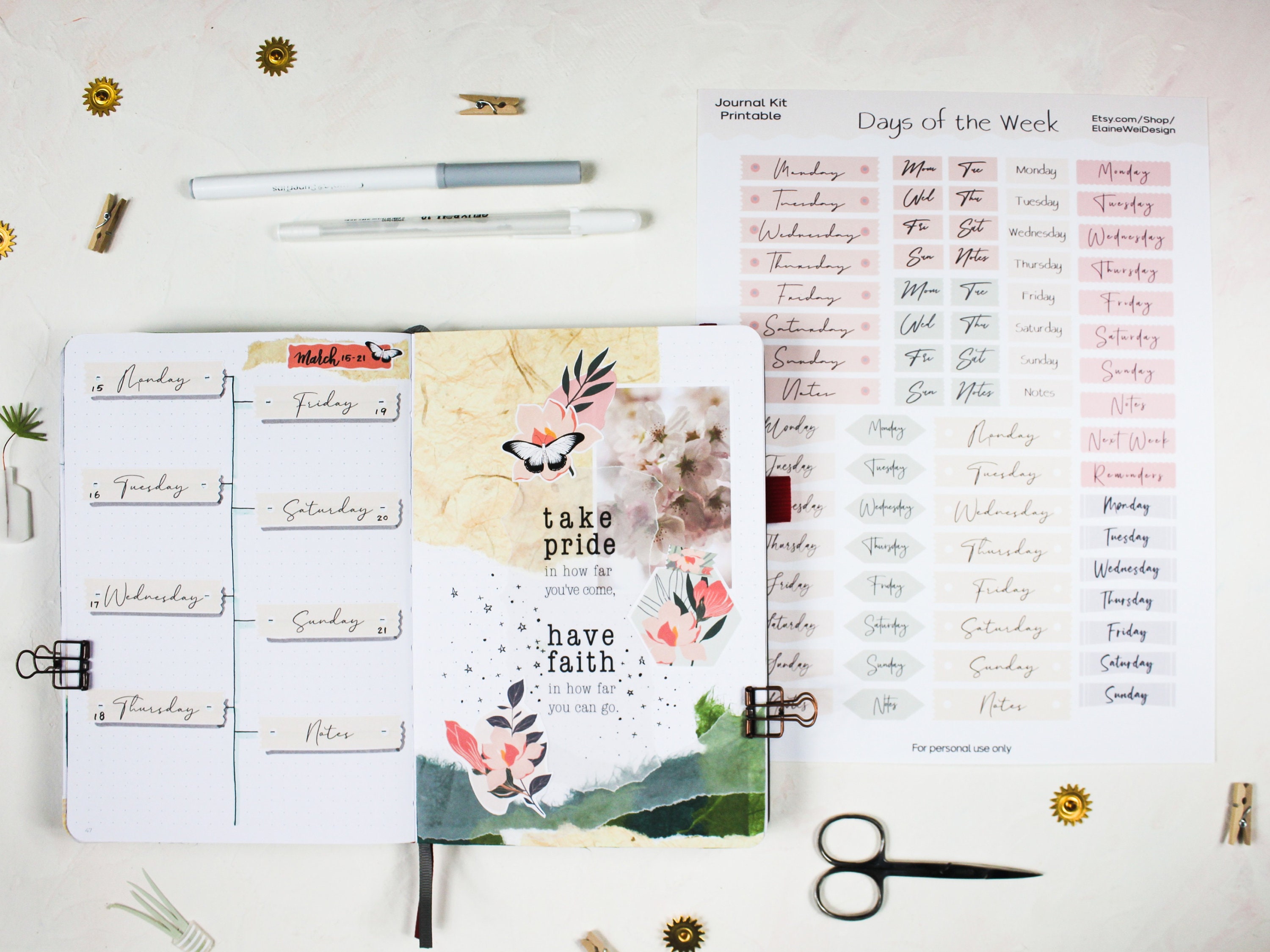 Days of the Week Printable Stickers Pastel Colors Weekly - Etsy