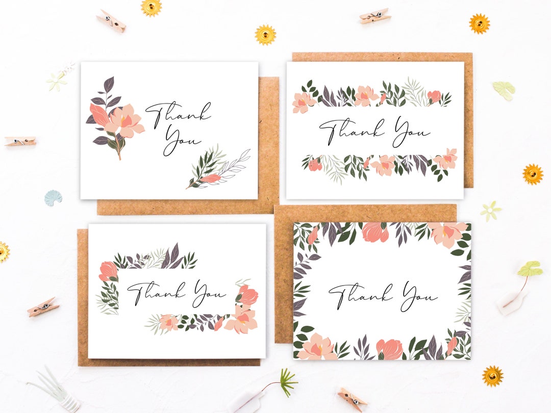 Thank You Card Box Set of 8 4 Floral Thank You Card Designs Thank You ...