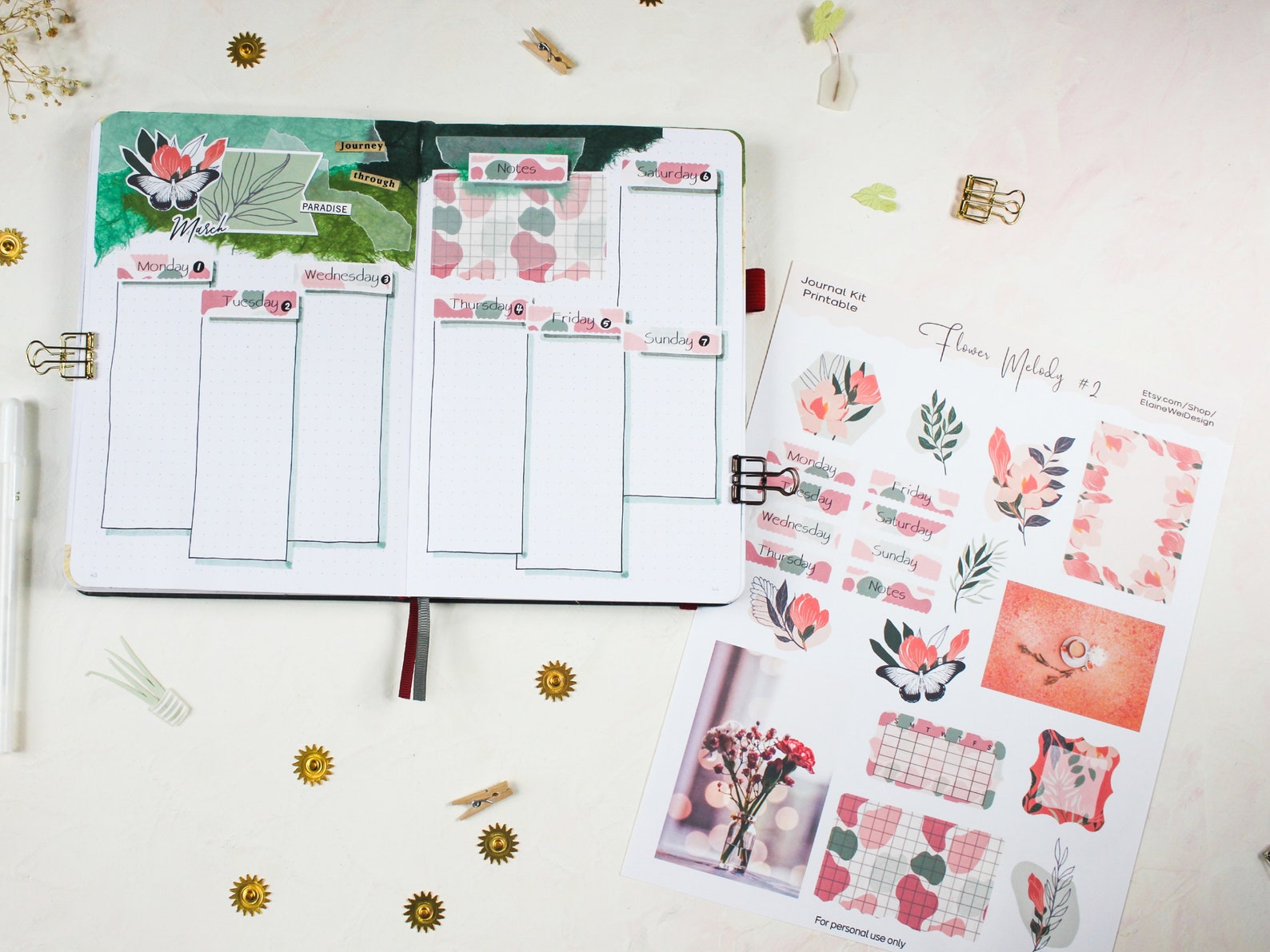 Printable Bullet Journal Kit Bujo Stickers Planner - Etsy