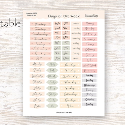 Days of the Week Printable Stickers Pastel Colors Weekly - Etsy