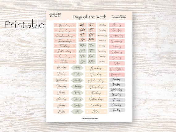 Days of the Week Printable Stickers Pastel Colors Weekly | Etsy