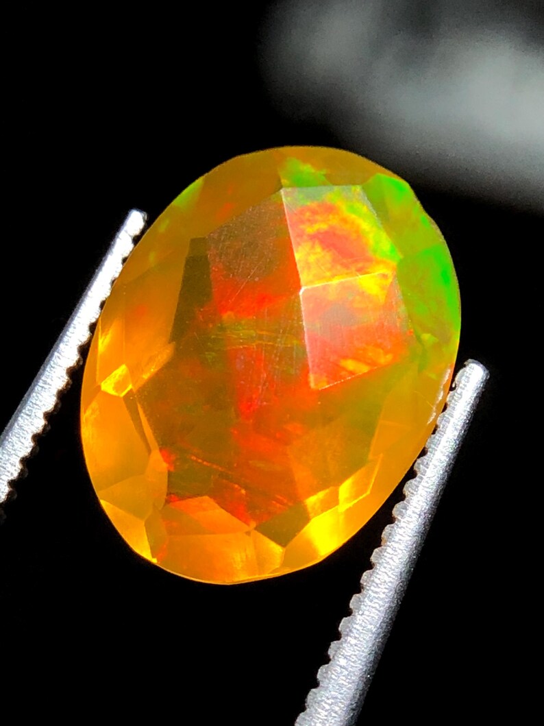 2.5 Ct Oval Yellow Opal Gemstone – Checker Cut Rainbow Fire - Etsy