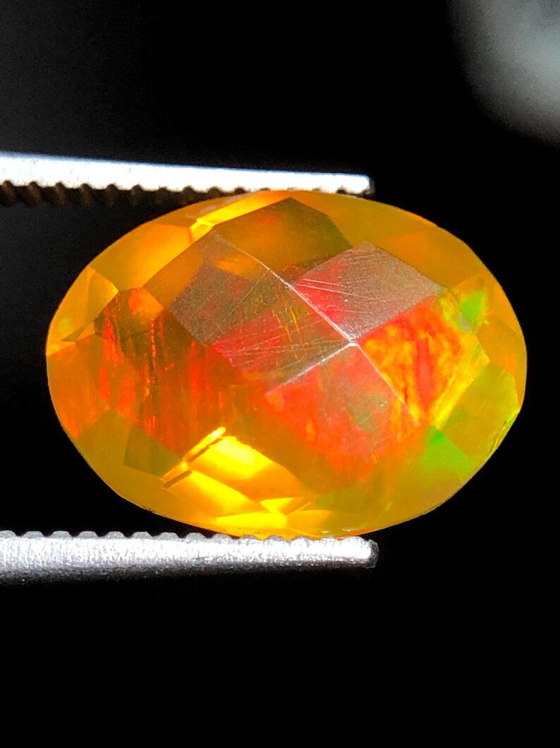 2.5 Ct Oval Yellow Opal Gemstone – Checker Cut Rainbow Fire - Etsy