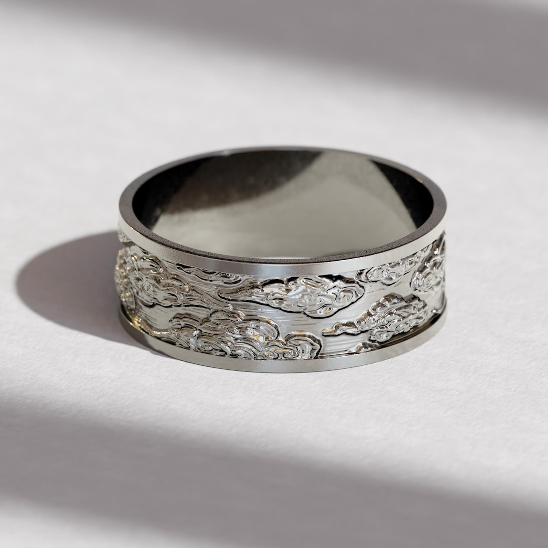 Japanese Auspicious Cloud Ring Ornament, Sterling Silver Band ...
