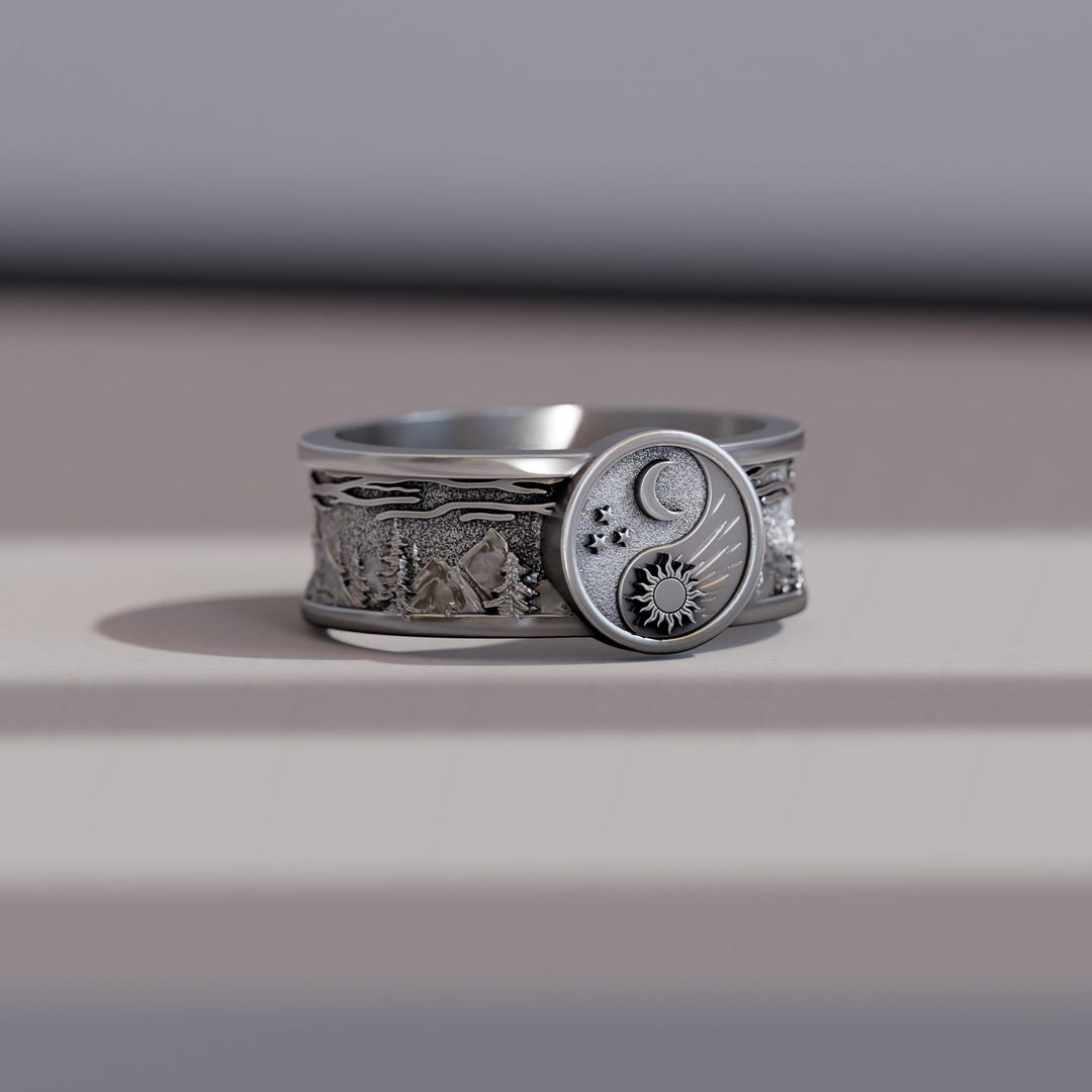 Sun and Moon Ring for Men in Sterling Silver – Celestial Mountain ...