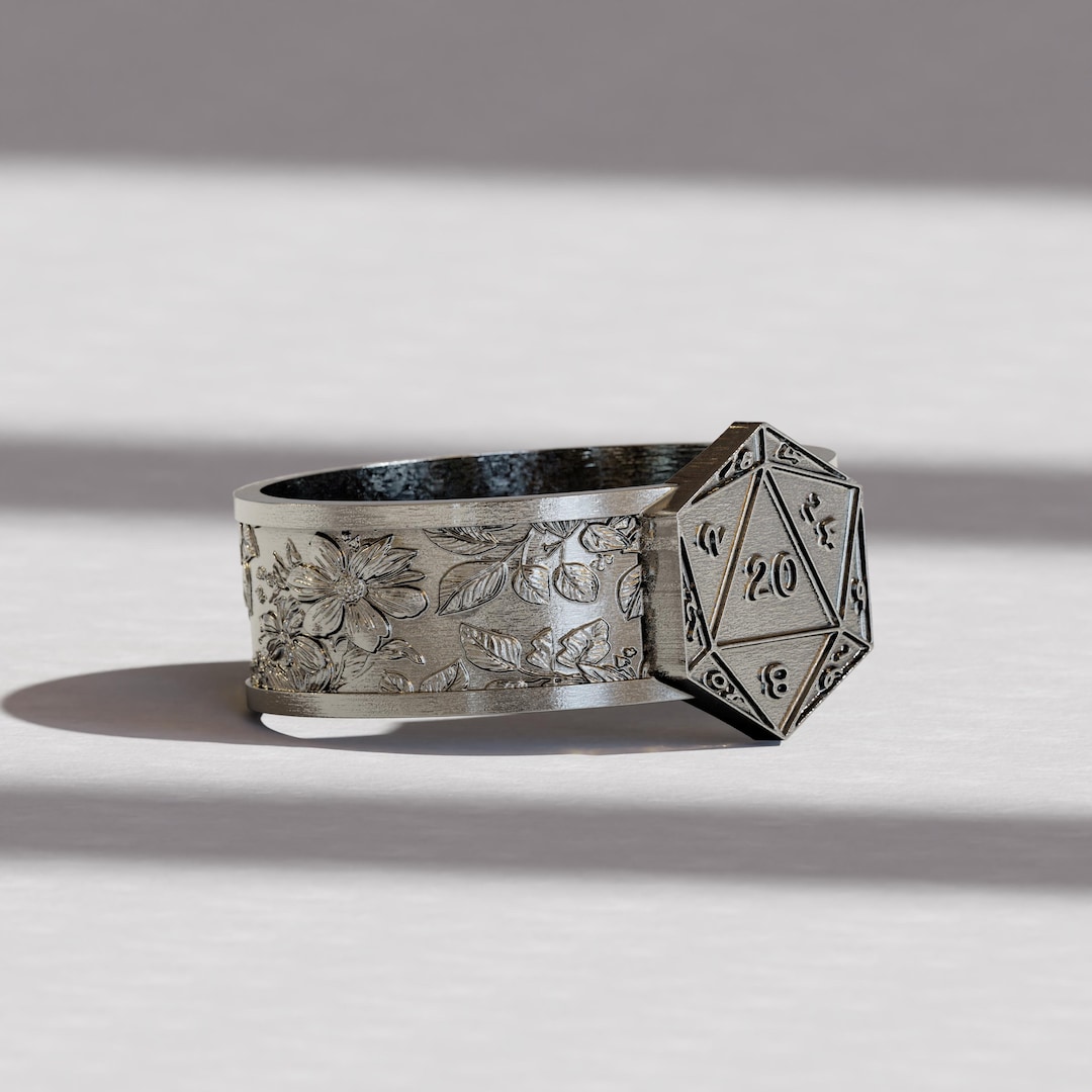 Dnd D20 Flower Ring, Dnd Wedding Ring, Floral Jewelry for Druid Class ...