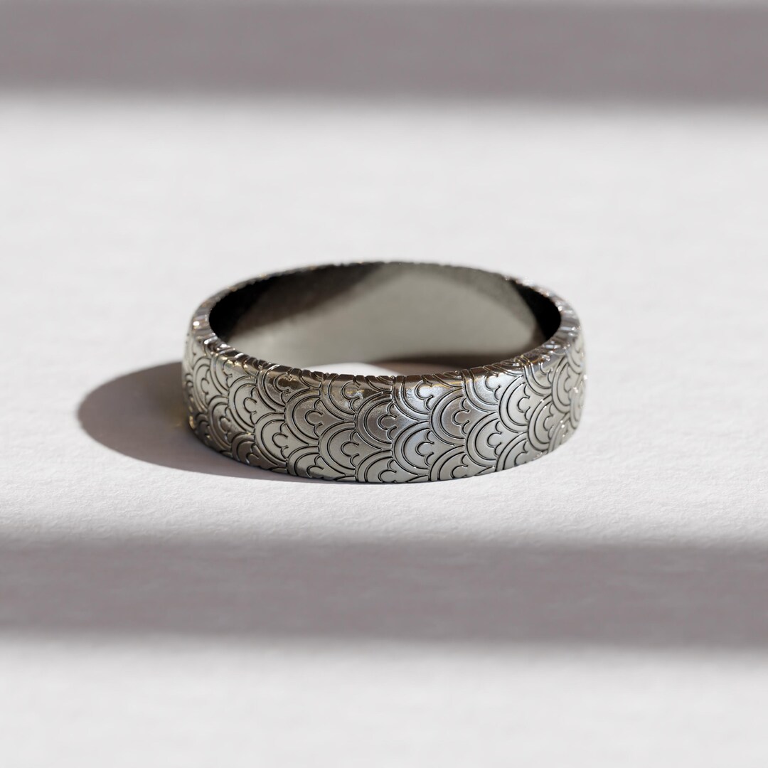 Japanese Wave Engraved Band Ring in Sterling Silver, Vintage Dainty ...