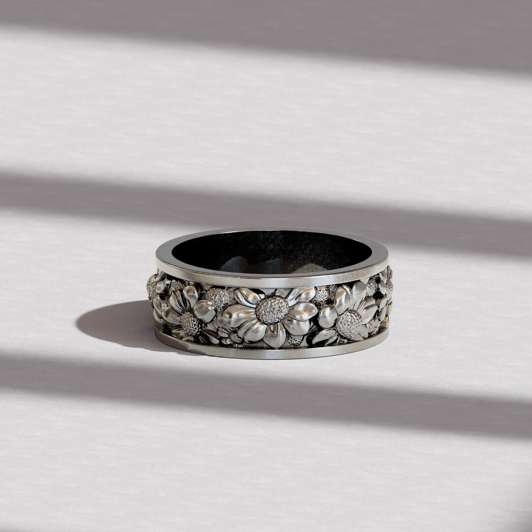 Gold Sunflower Ring for Men in Silver With Elegant Floral Pattern Ring ...