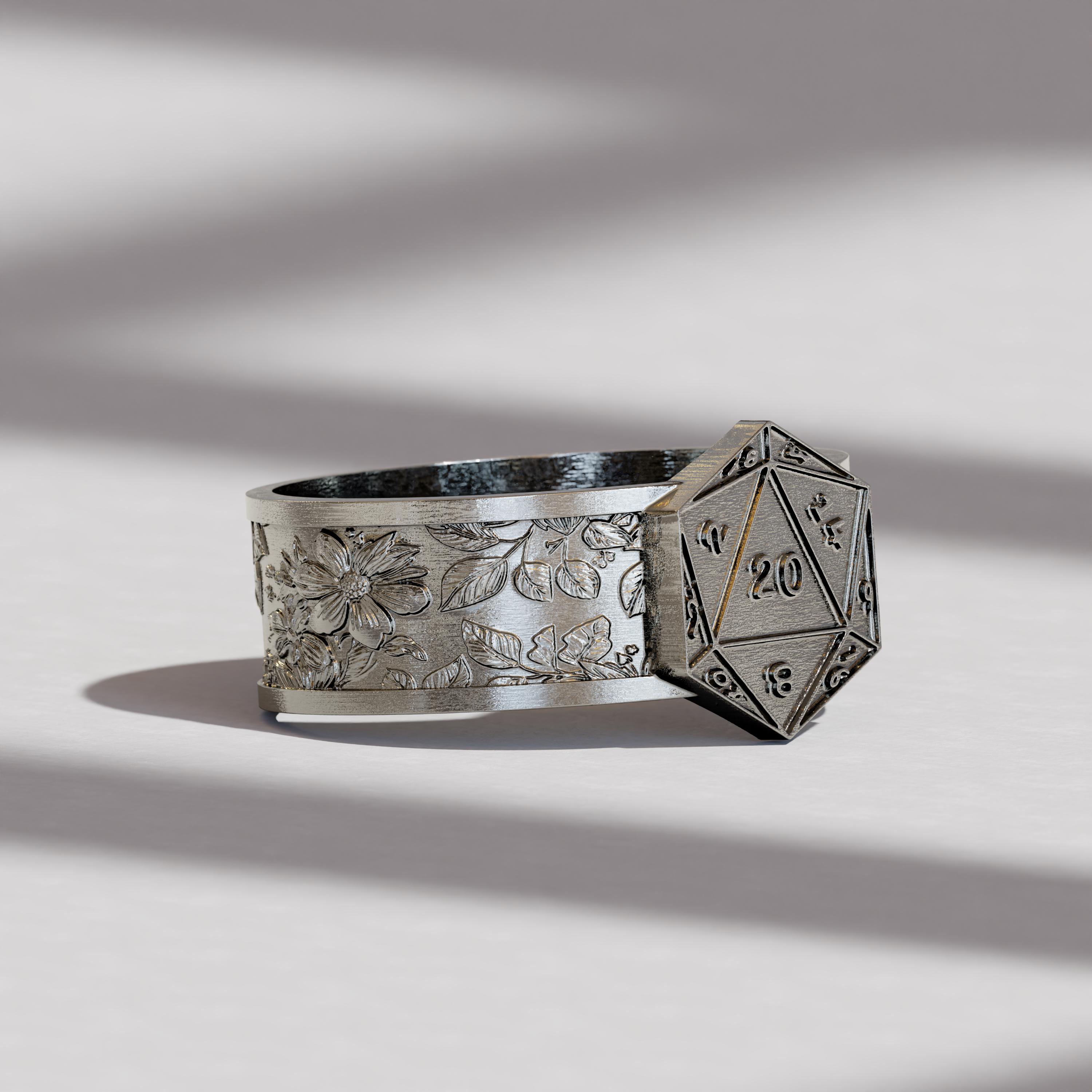Dnd D20 Flower Ring, Dnd Wedding Ring, Floral Jewelry for Druid Class ...