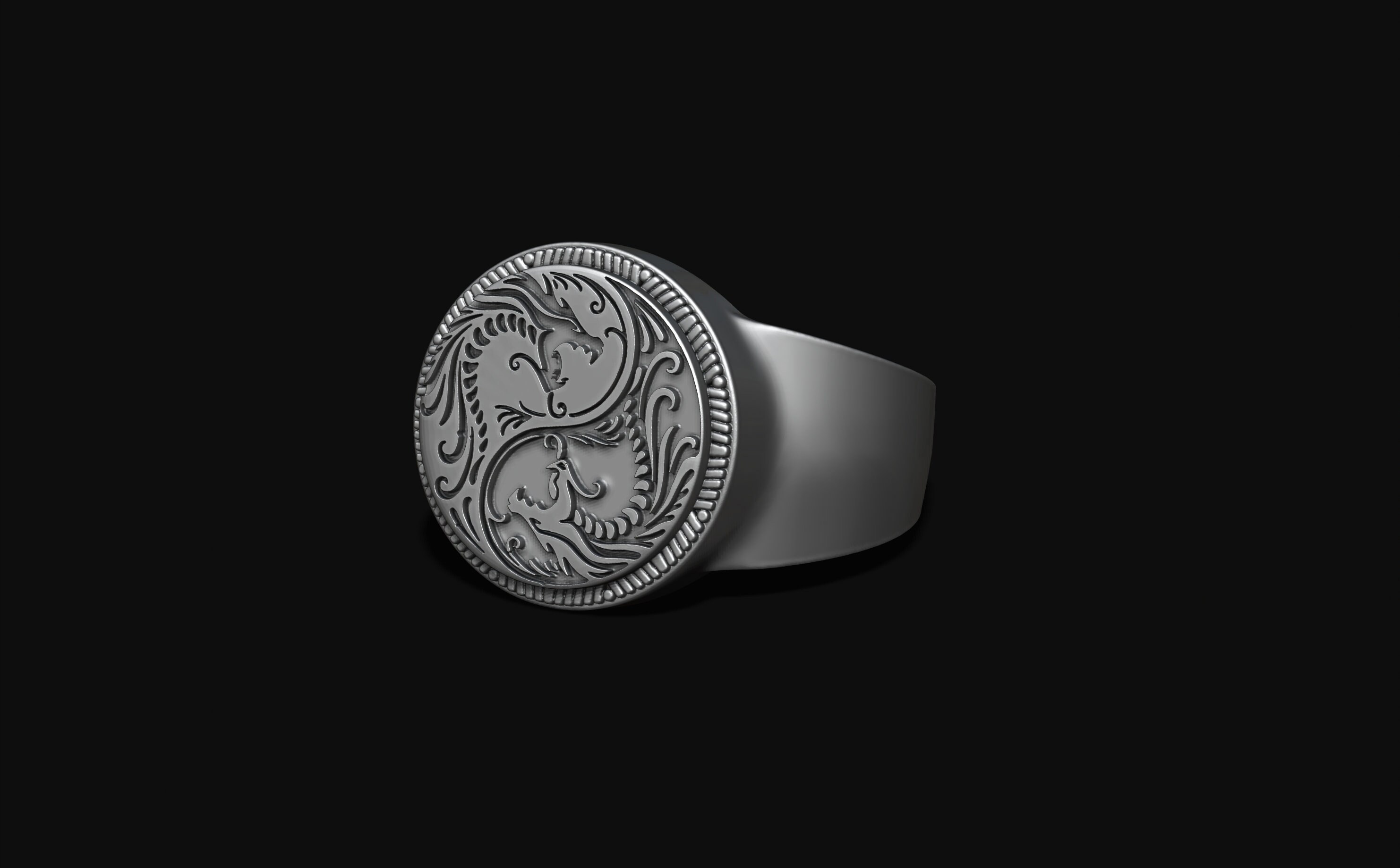 Yin and Yang Dragon Ring, Silver Engraved Band Ring, Mythology, Gift ...