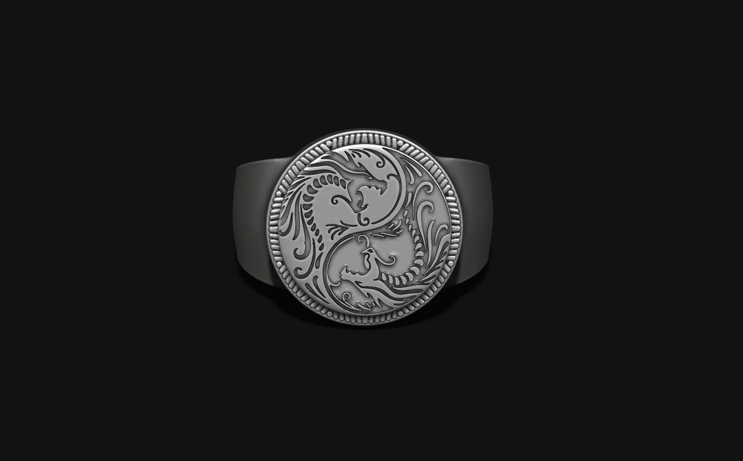 Yin and Yang Dragon Ring, Silver Engraved Band Ring, Mythology, Gift ...