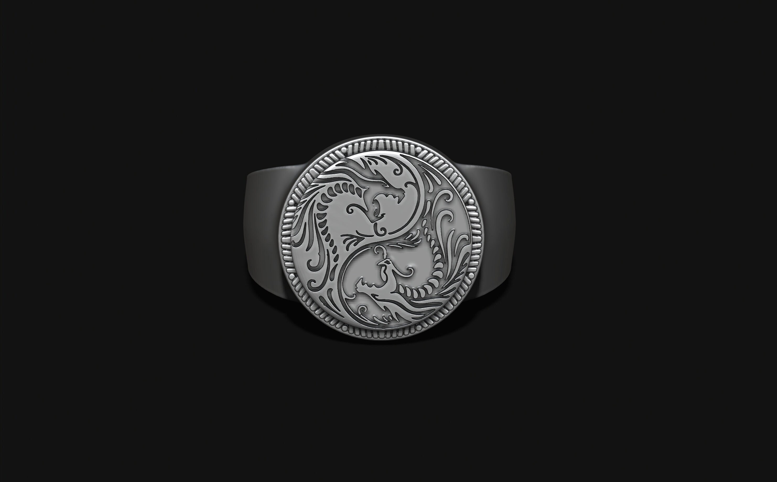 Yin and Yang Dragon Ring, Silver Engraved Band Ring, Mythology, Gift ...