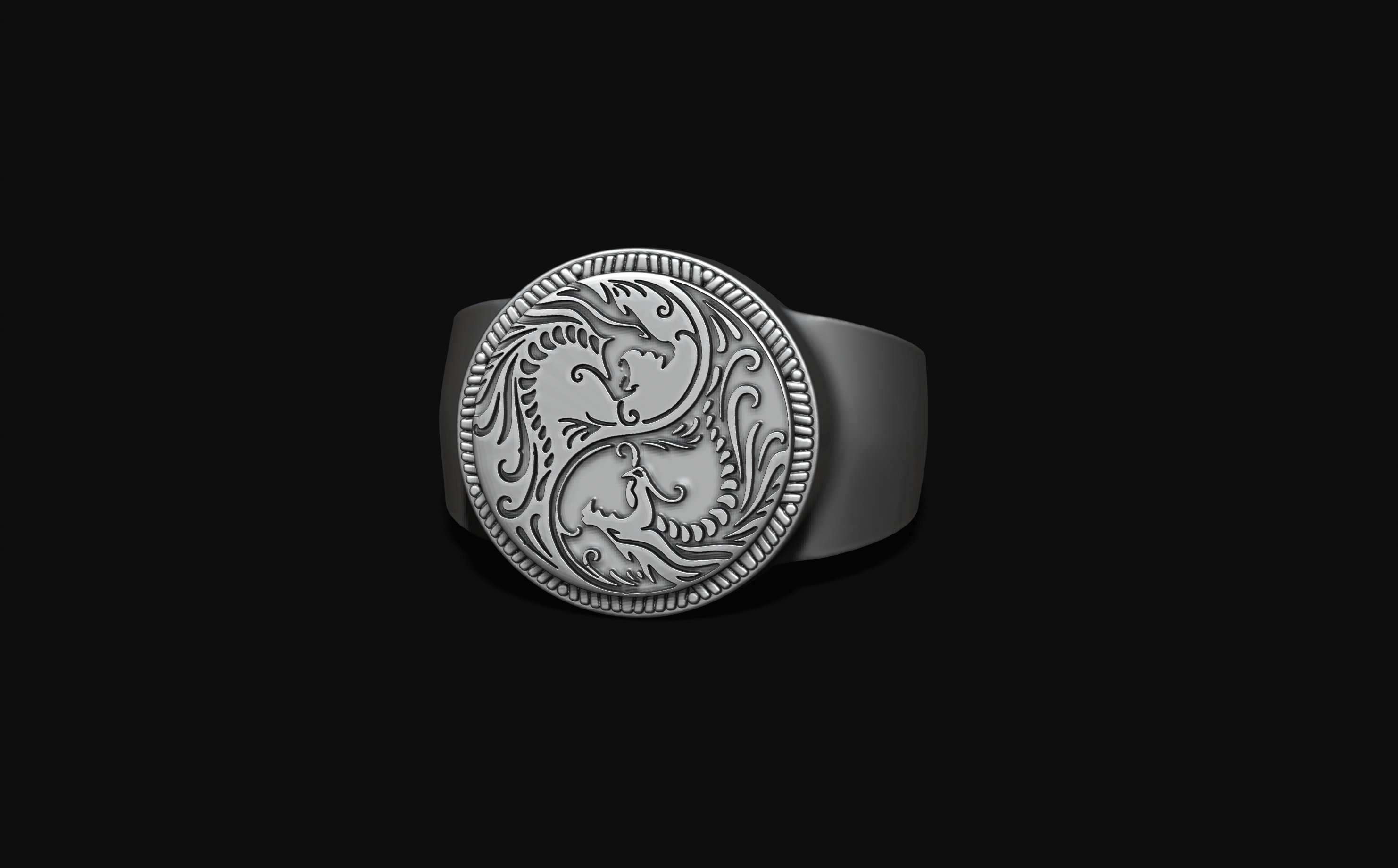 Yin and Yang Dragon Ring, Silver Engraved Band Ring, Mythology, Gift ...