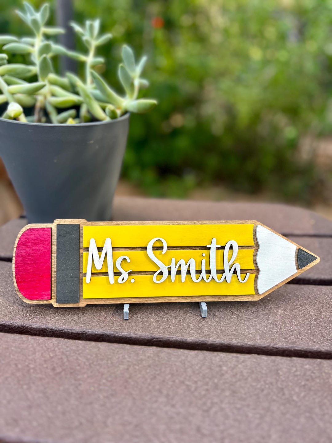 Personalized Wooden Pencil Name Sign for Teachers – Custom Laser Gift ...