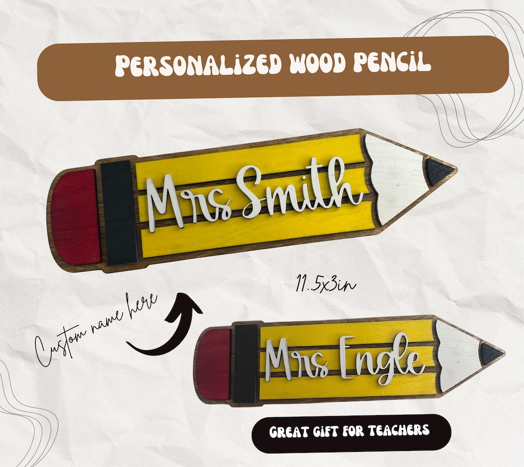 Personalized Wooden Pencil Name Sign for Teachers Custom Laser Gift - Etsy