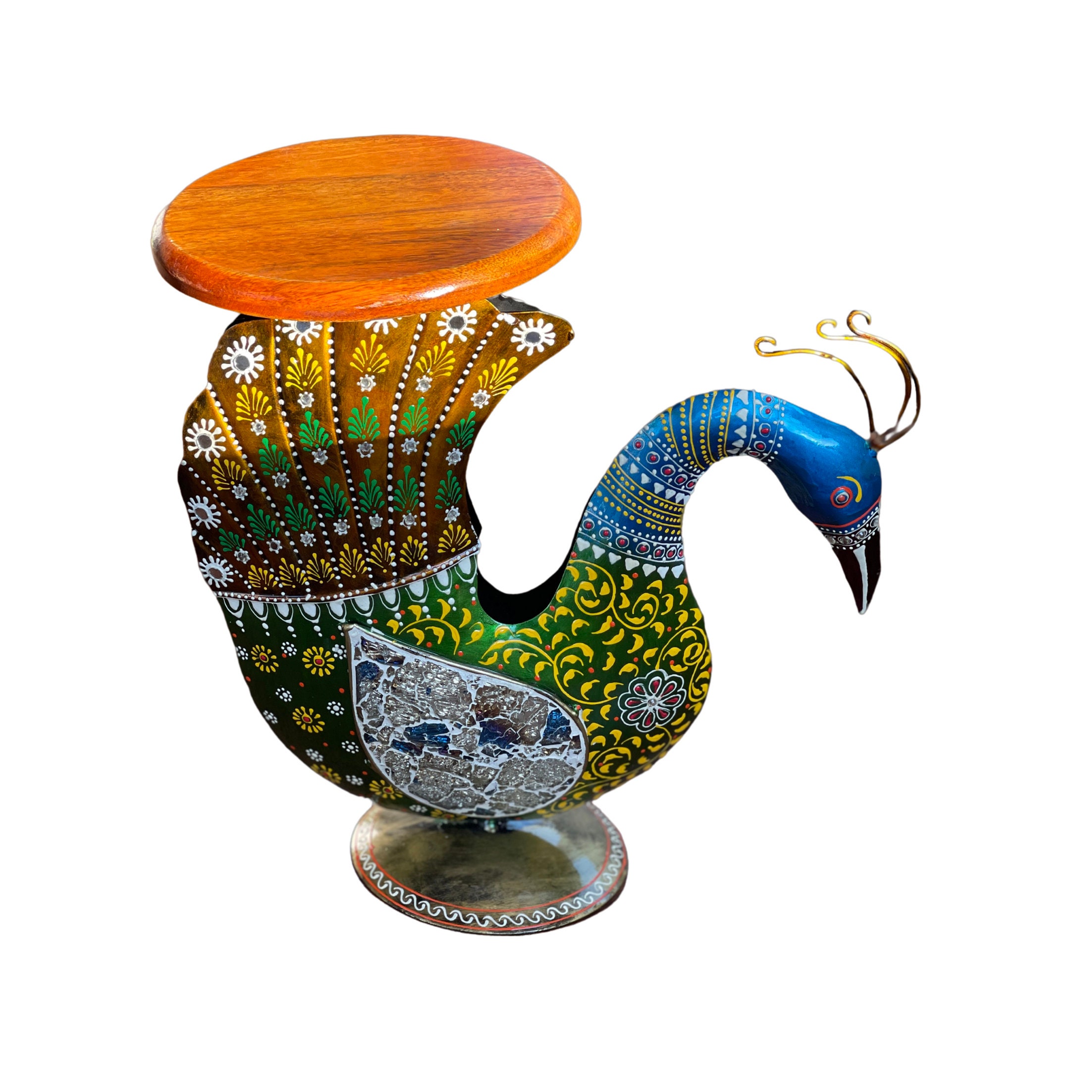 Peacock Table Décor with Wooden Top | Etsy