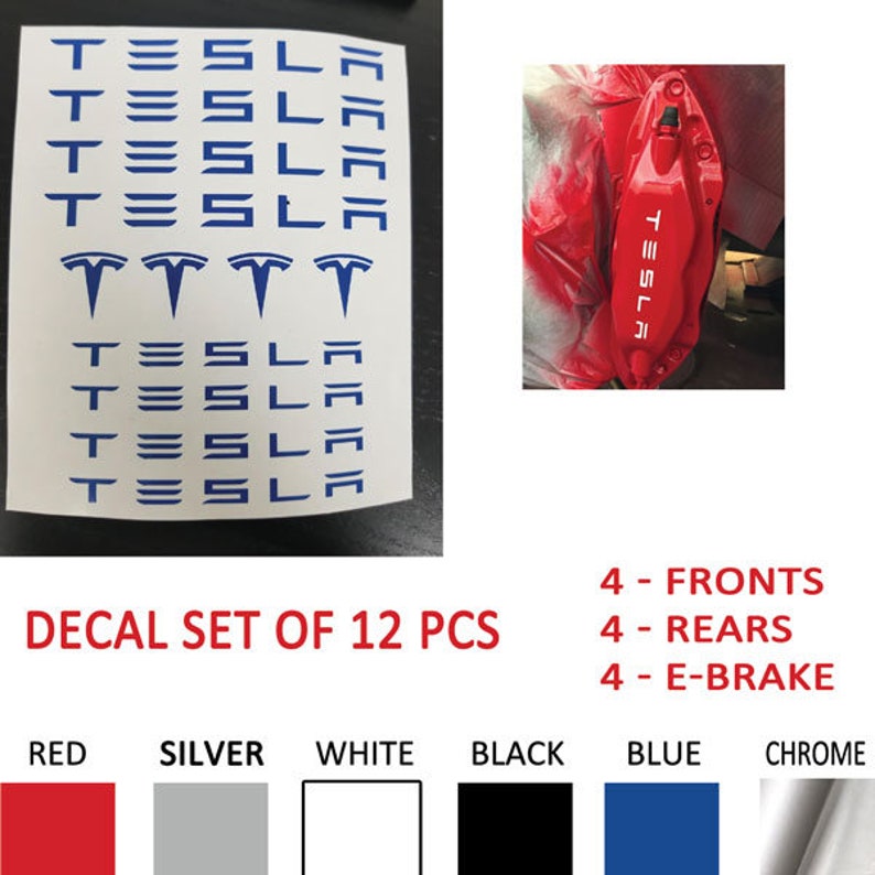 TESLA Brake Caliper Set Vinyl Sticker Decal Logo Overlay Graphic 12pc ...