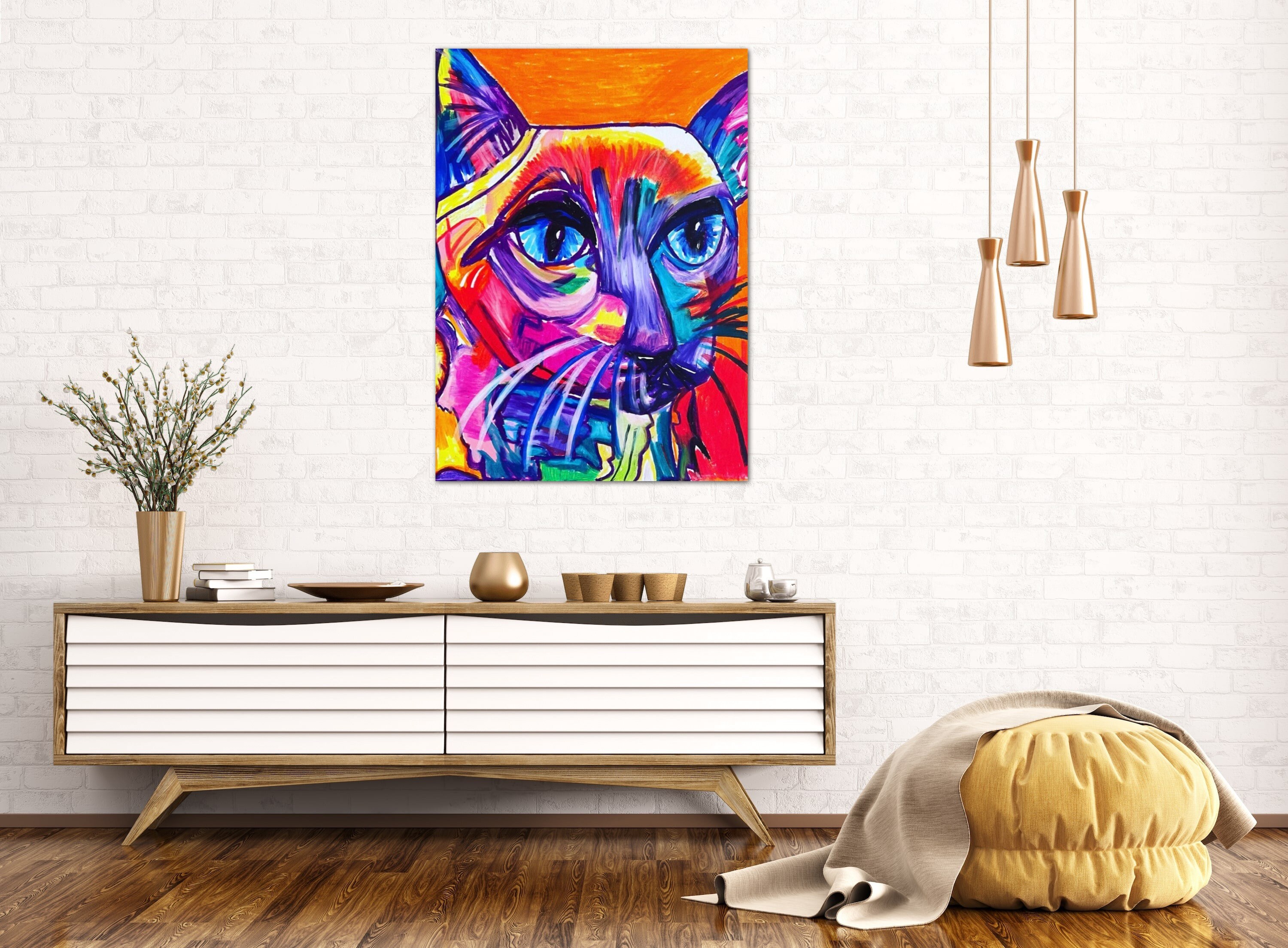 CAT print | Canvas Art | CAT Wall Decor | Illustration | Home Decor ...