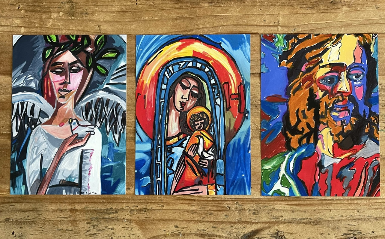 Set: Virgin Mary, Jesus and Angel Wall Art Print, Religious Poster ...