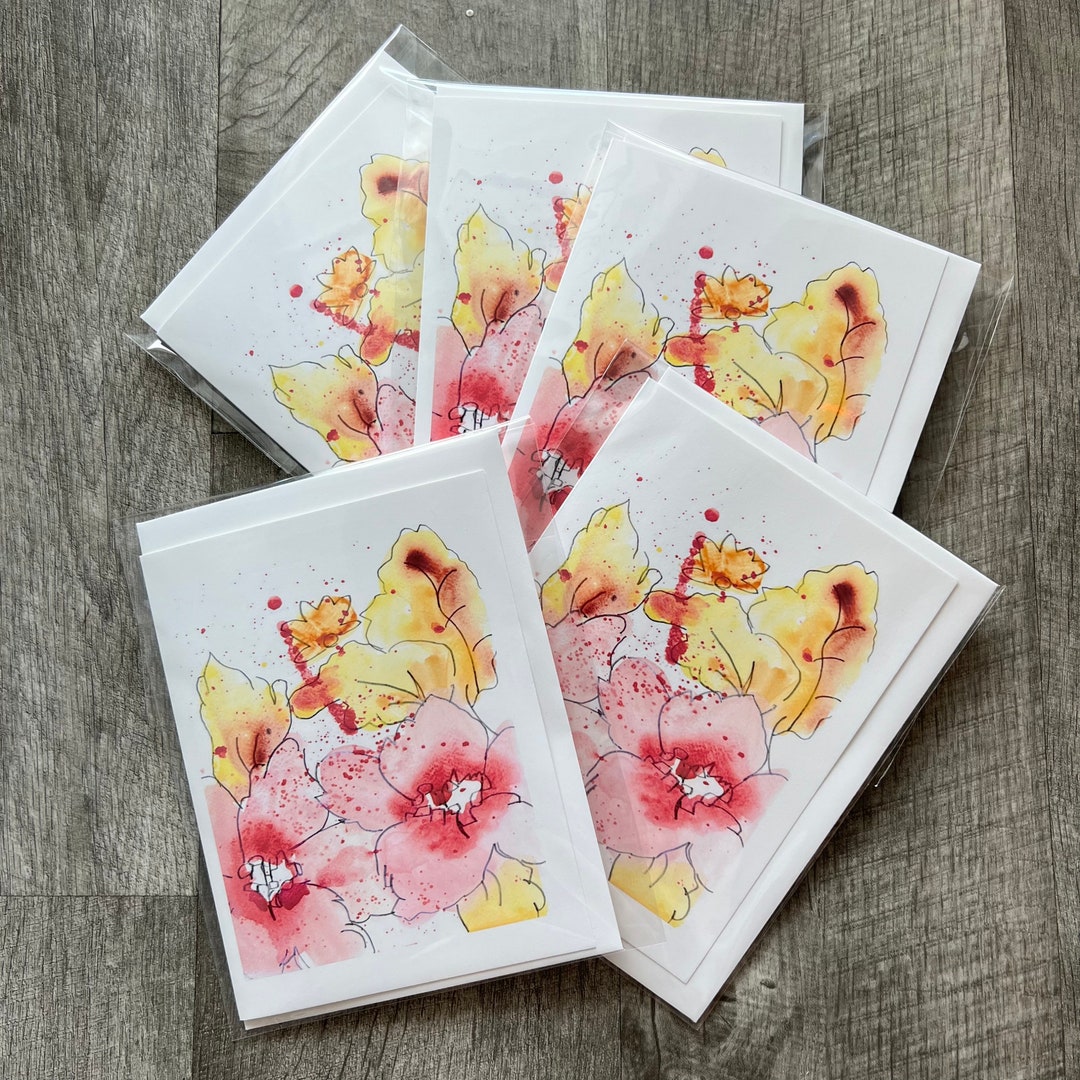 Set of 6/12 FLOWER Greeting Cards, Size 6.5x10" FOLDED Watercolor ...