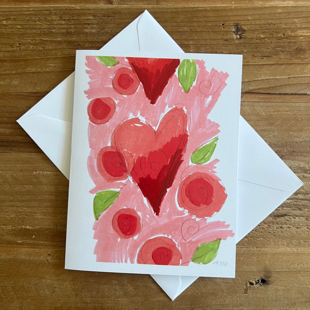 Set of 6/12 Heart Greeting Cards, Size 6.5x10", Watercolor Handmade ...