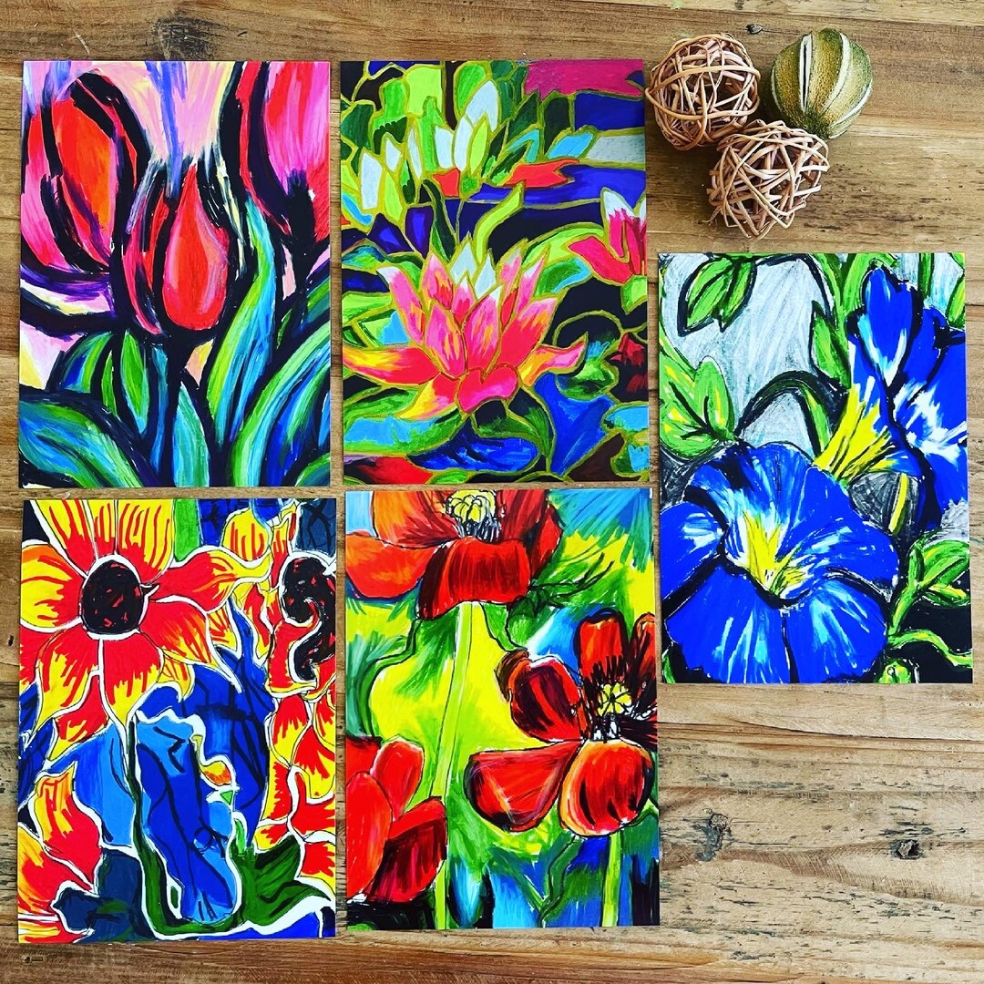 Flowers Set of Five Prints in Size 5x7, Art Print, Floral Art Decor ...