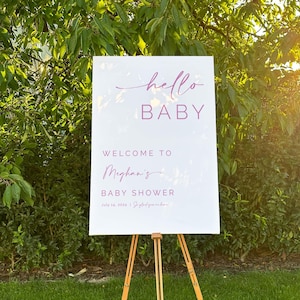 Hello Baby Sign, Baby Shower Welcome Sign, Pink Rose Hello Baby Girl ...