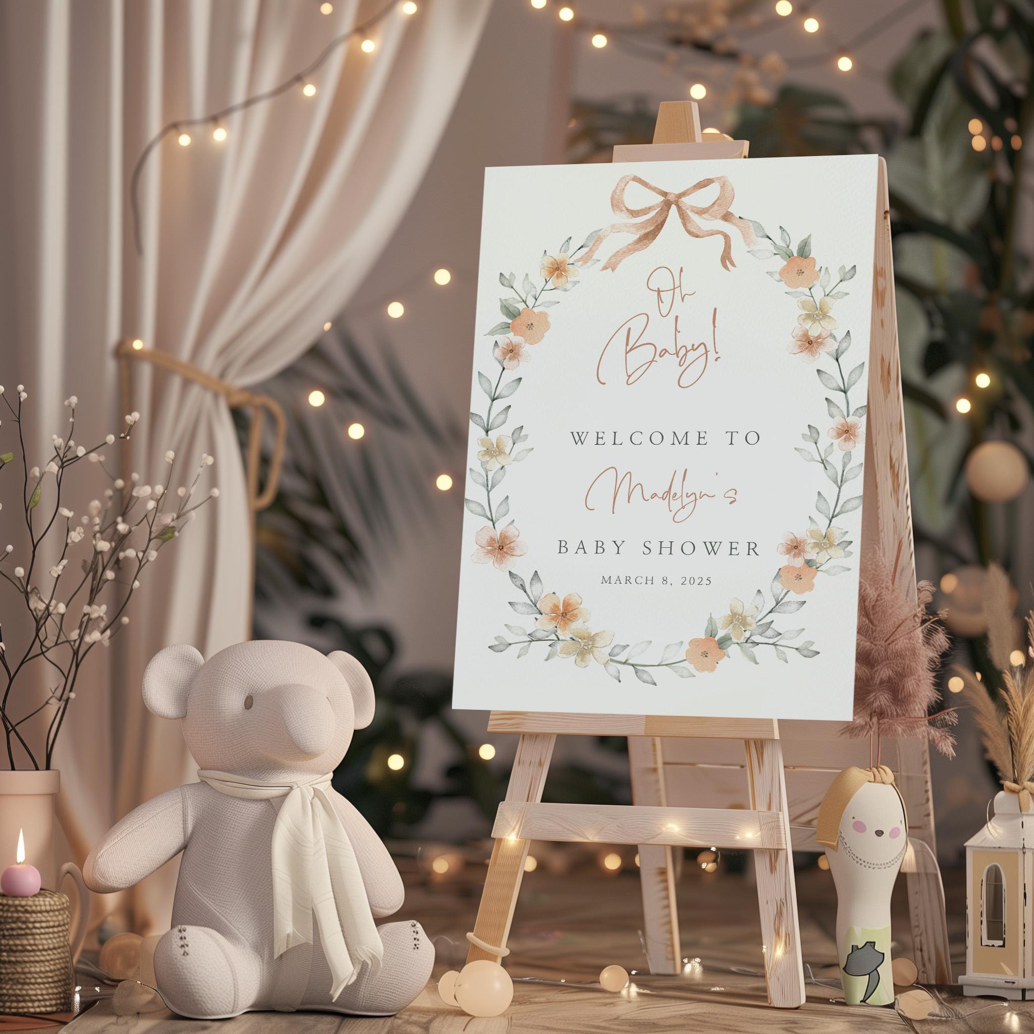 Floral Girl Baby Shower Welcome Sign, Pink Ribbon Decor - Etsy