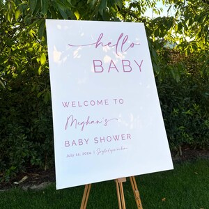 Hello Baby Sign, Baby Shower Welcome Sign, Pink Rose Hello Baby Girl ...