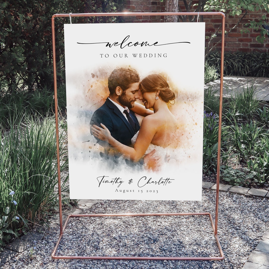 Wedding Welcome Sign Photo, Photo Wedding Sign, Welcome Sign Watercolor ...