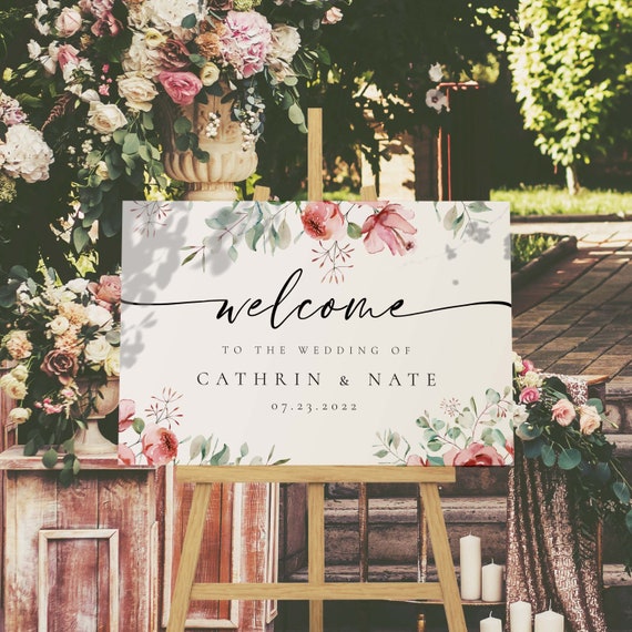 Wedding Welcome Sign Roses Wedding Sign Welcome to Our - Etsy