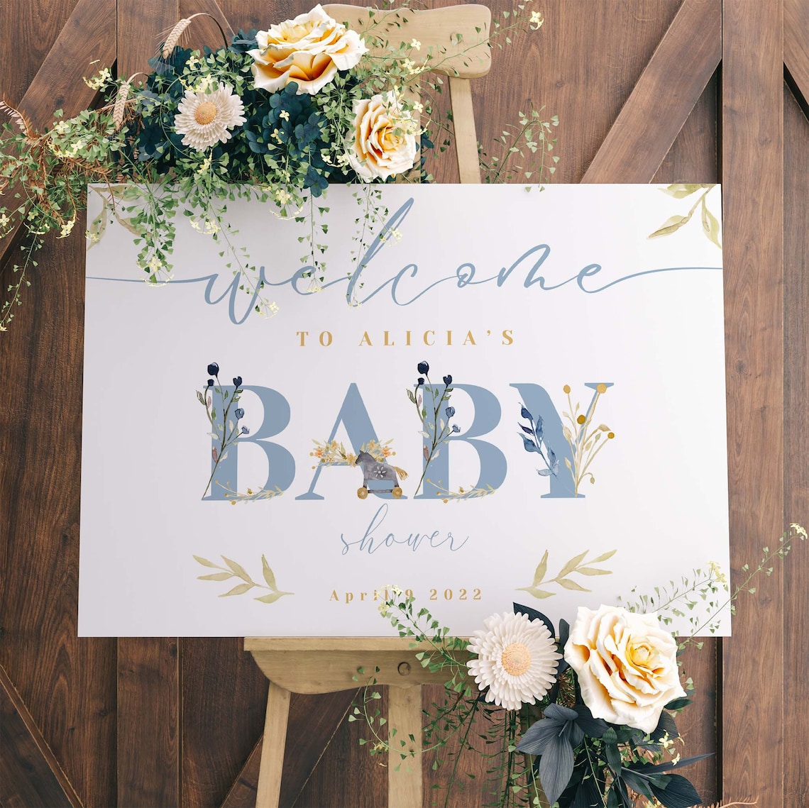 Baby Shower Sign, Baby Boy Shower Welcome Sign, Baby Shower Boys, Blue ...