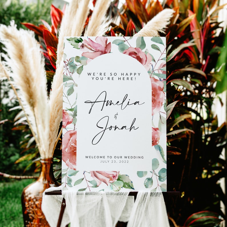 Wedding Welcome Sign Vertical Wedding Sign Roses Welcome to - Etsy