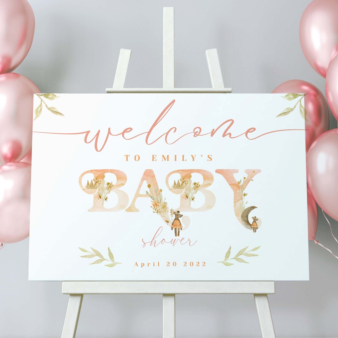 Personalized Baby Shower Welcome Sign, Girl Theme - Etsy
