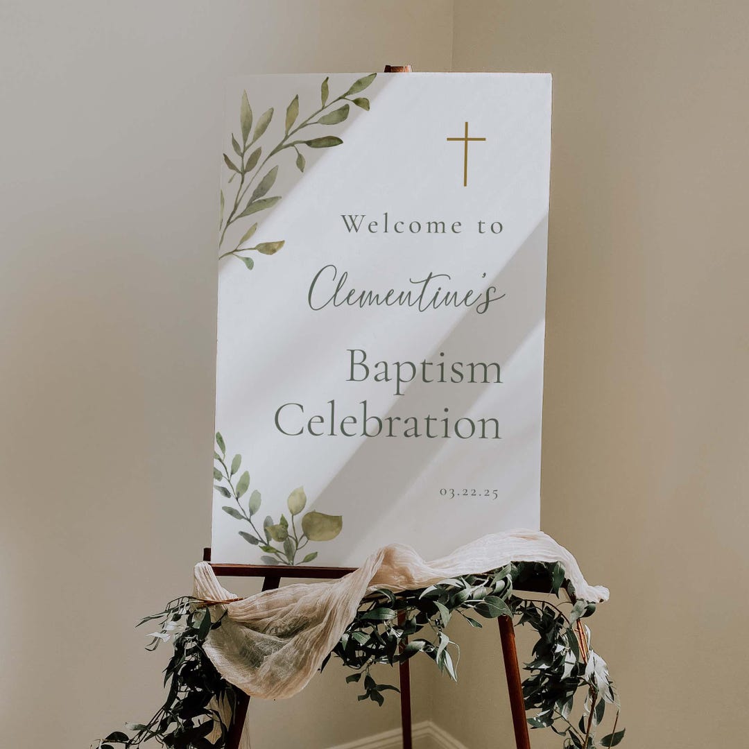 Floral Baptism Welcome Sign, Personalized Baptism Sign, Sage Baptism ...