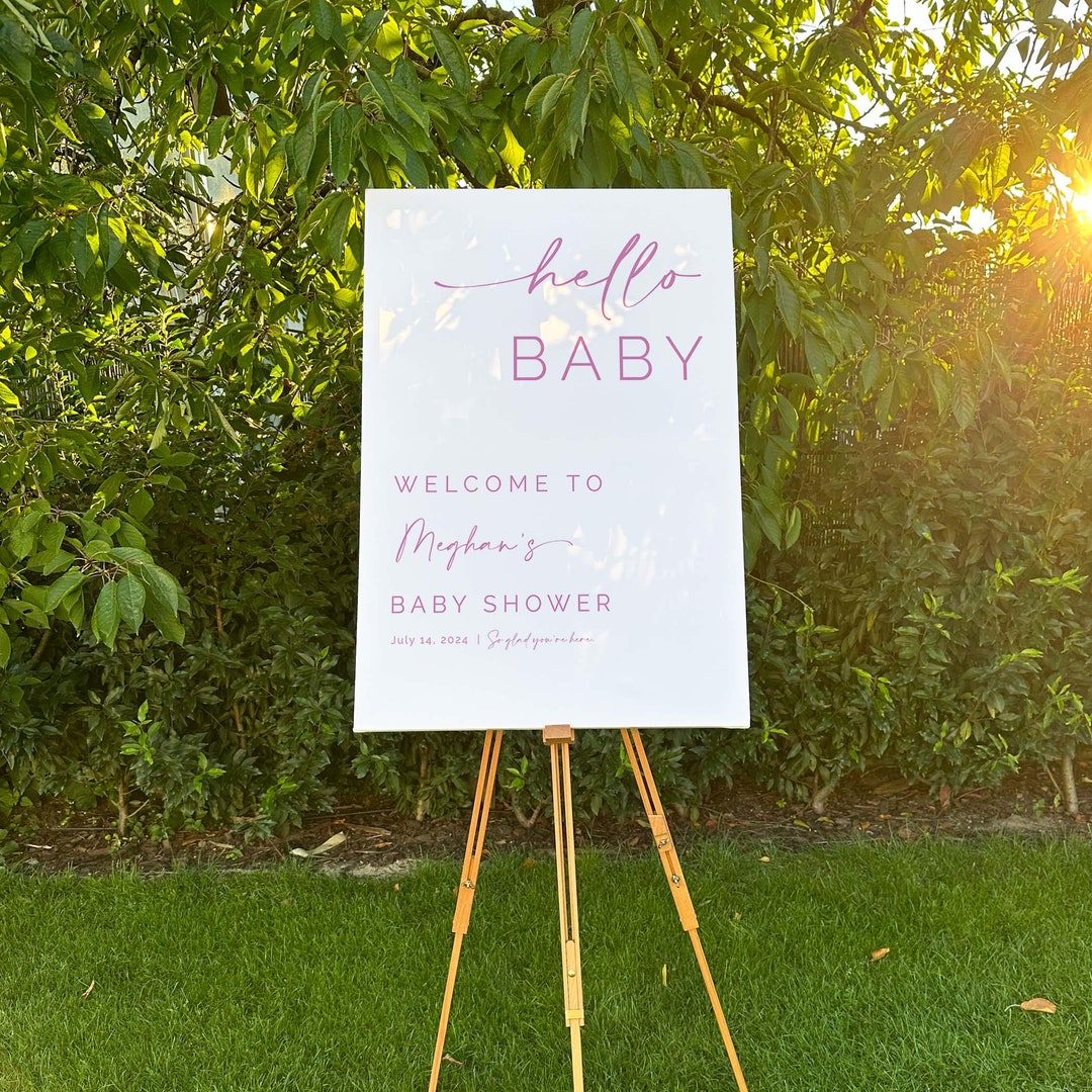 Hello Baby Sign, Baby Shower Welcome Sign, Pink Rose Hello Baby Girl ...