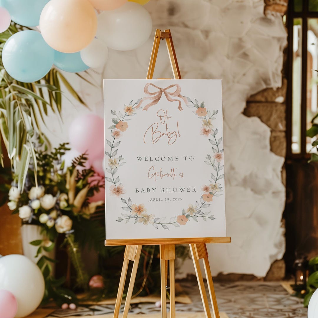 Cute Baby Shower Sign, Girl Baby Shower Pink Ribbon Sign, Baby Sprinkle ...