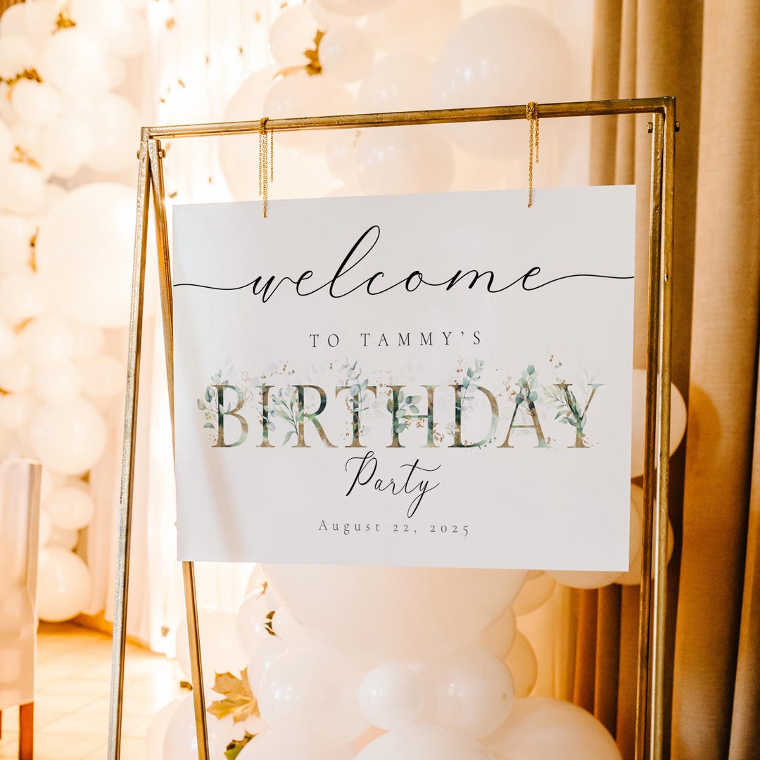 Custom Birthday Welcome Sign, Eucalyptus Decor - Etsy