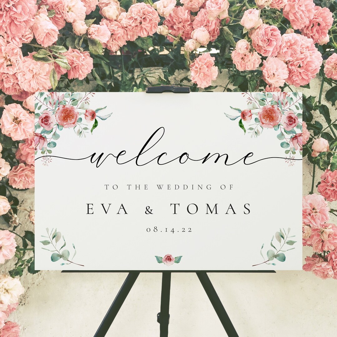 Wedding Welcome Sign, Roses Wedding Sign, Welcome to Our Wedding Sign ...