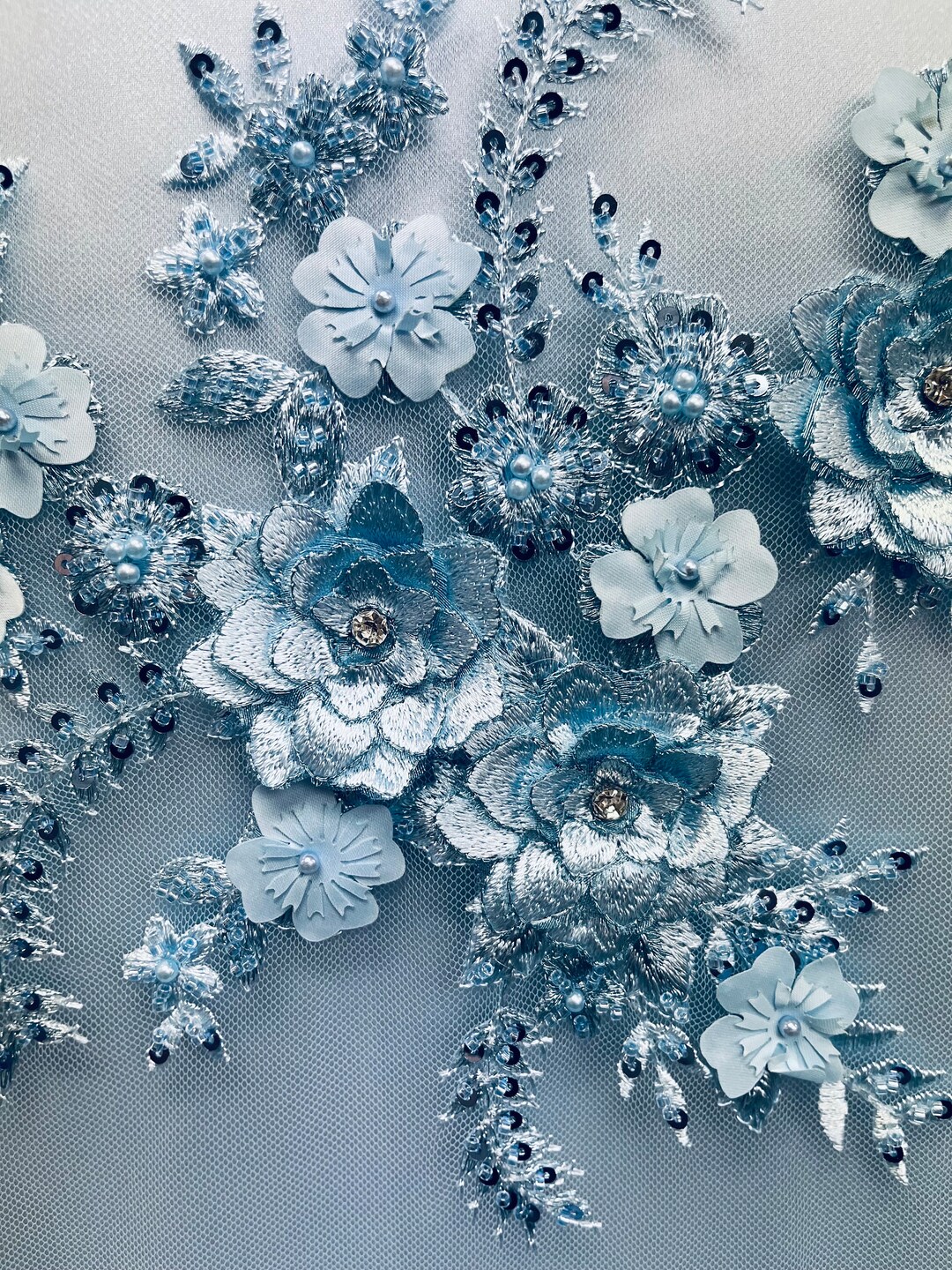 Baby Blue 3D Lace With Beads and Rhinestones - Etsy