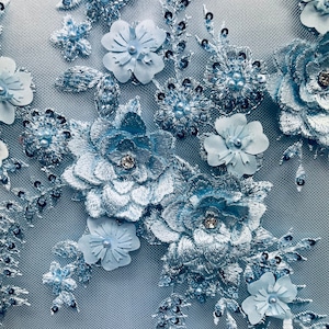 Baby Blue 3D Lace With Beads and Rhinestones - Etsy