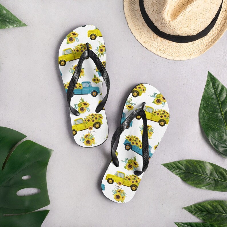 Sunflower Pick-up Truck Flip-flops - Etsy